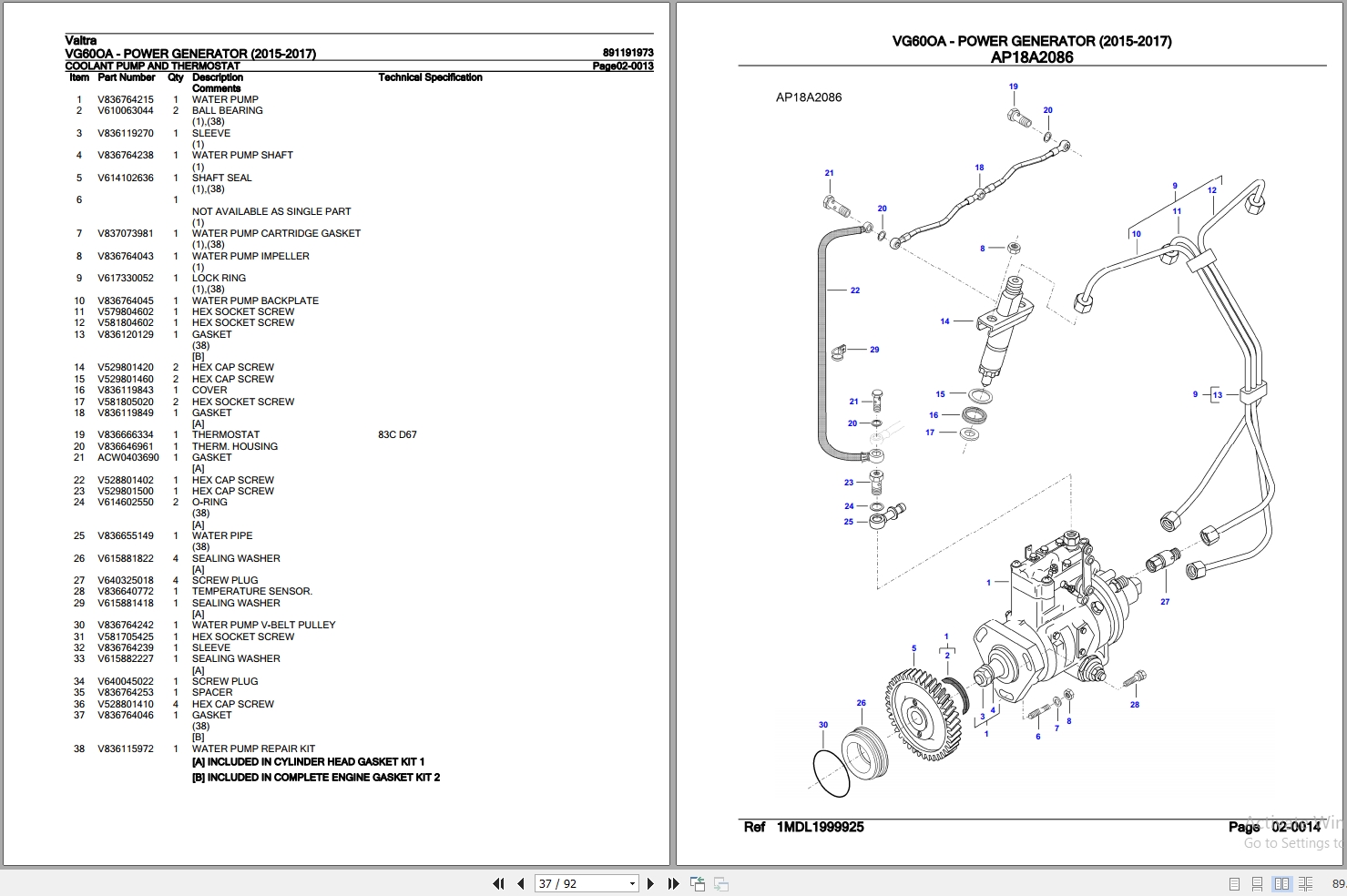 Valtra Power Generator VG60OA Parts Catalog 891191973 2015 - 2017
