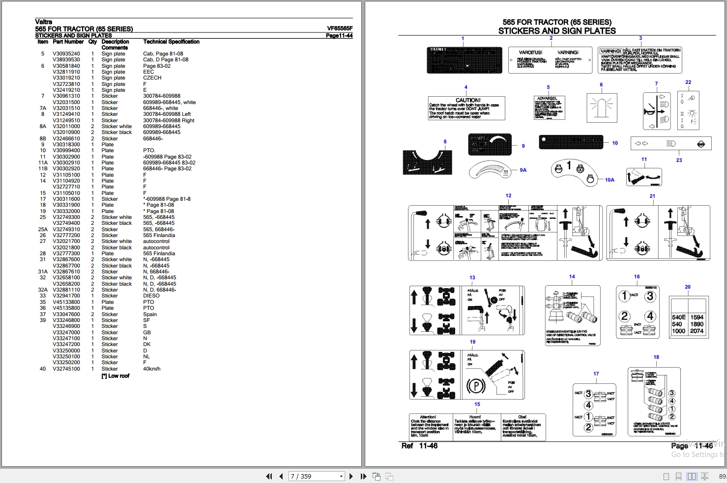 Valtra Tractor 65 Series 565 Parts Catalog VF65565F