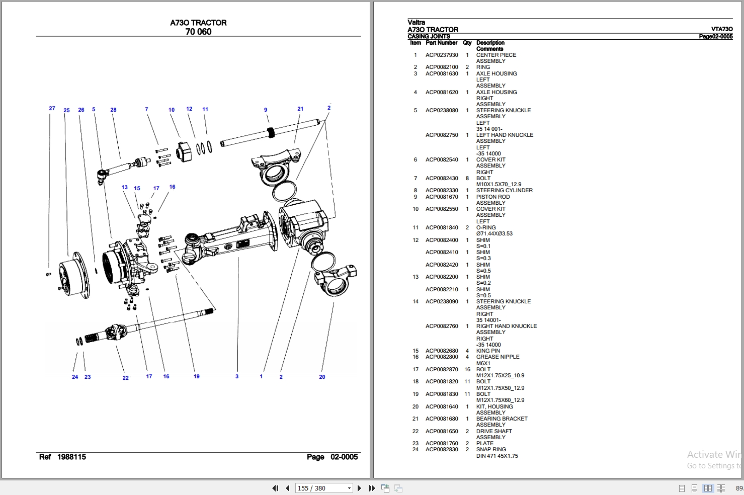 Valtra Tractor A73O Parts Catalog VTA73O