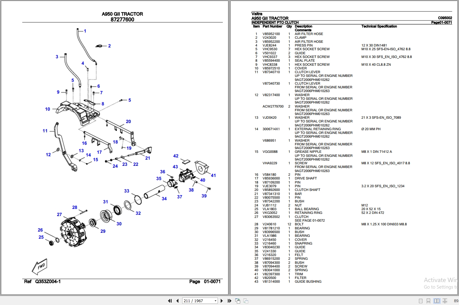 Valtra Tractor A950 GII Parts Catalog C095002