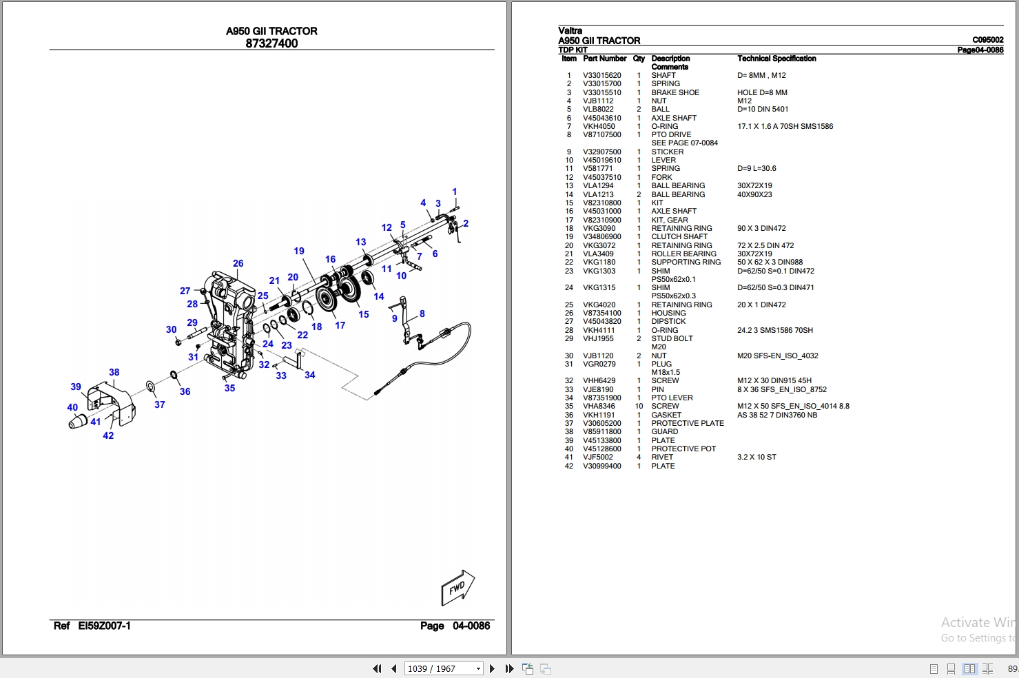 Valtra Tractor A950 GII Parts Catalog C095002