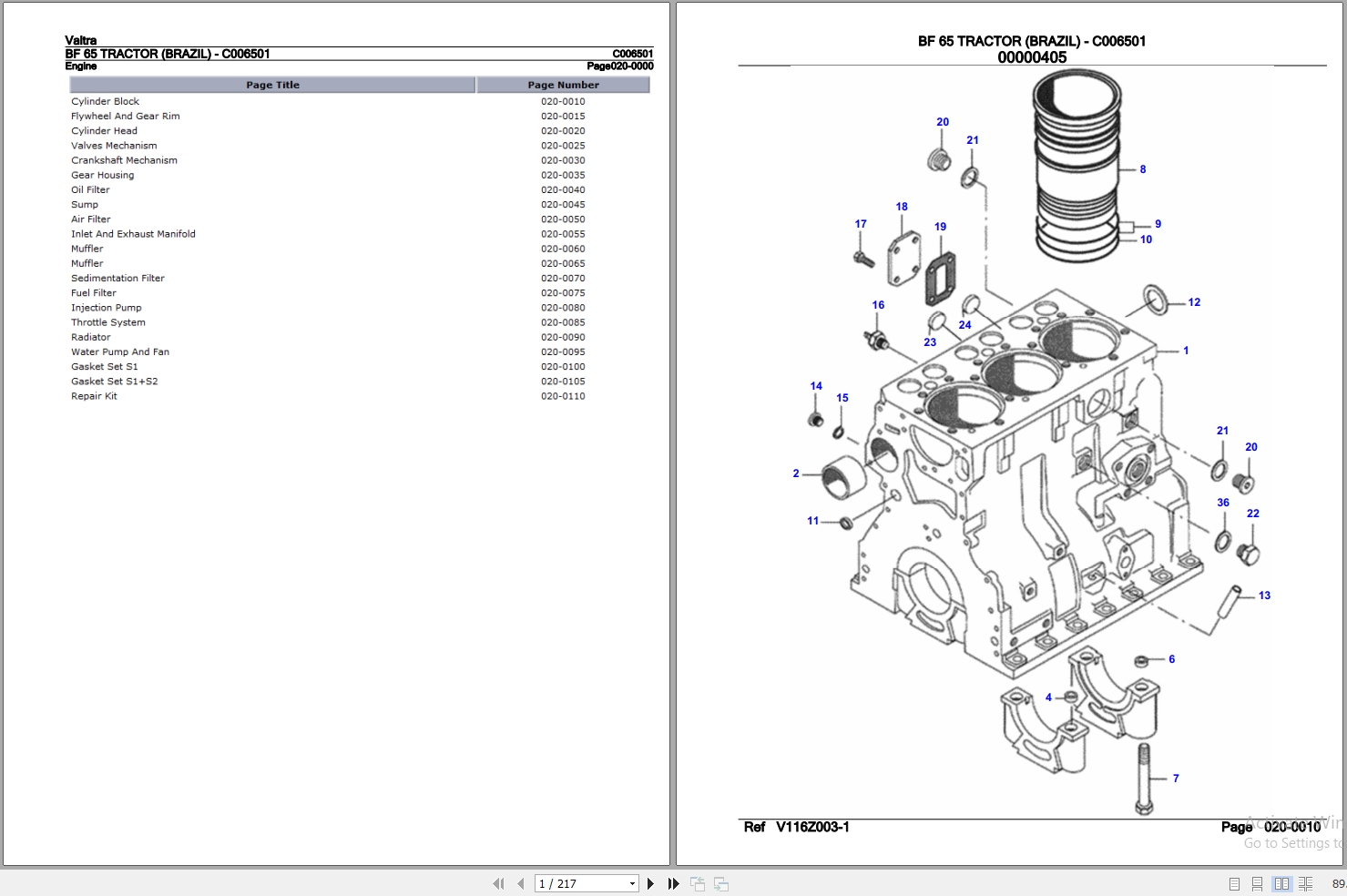 Valtra Tractor BF 65 Parts Catalog C006501