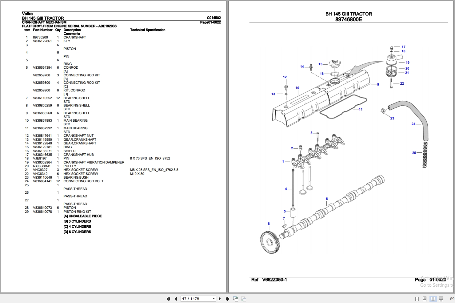 Valtra Tractor BH 145 GIII Parts Catalog C014502