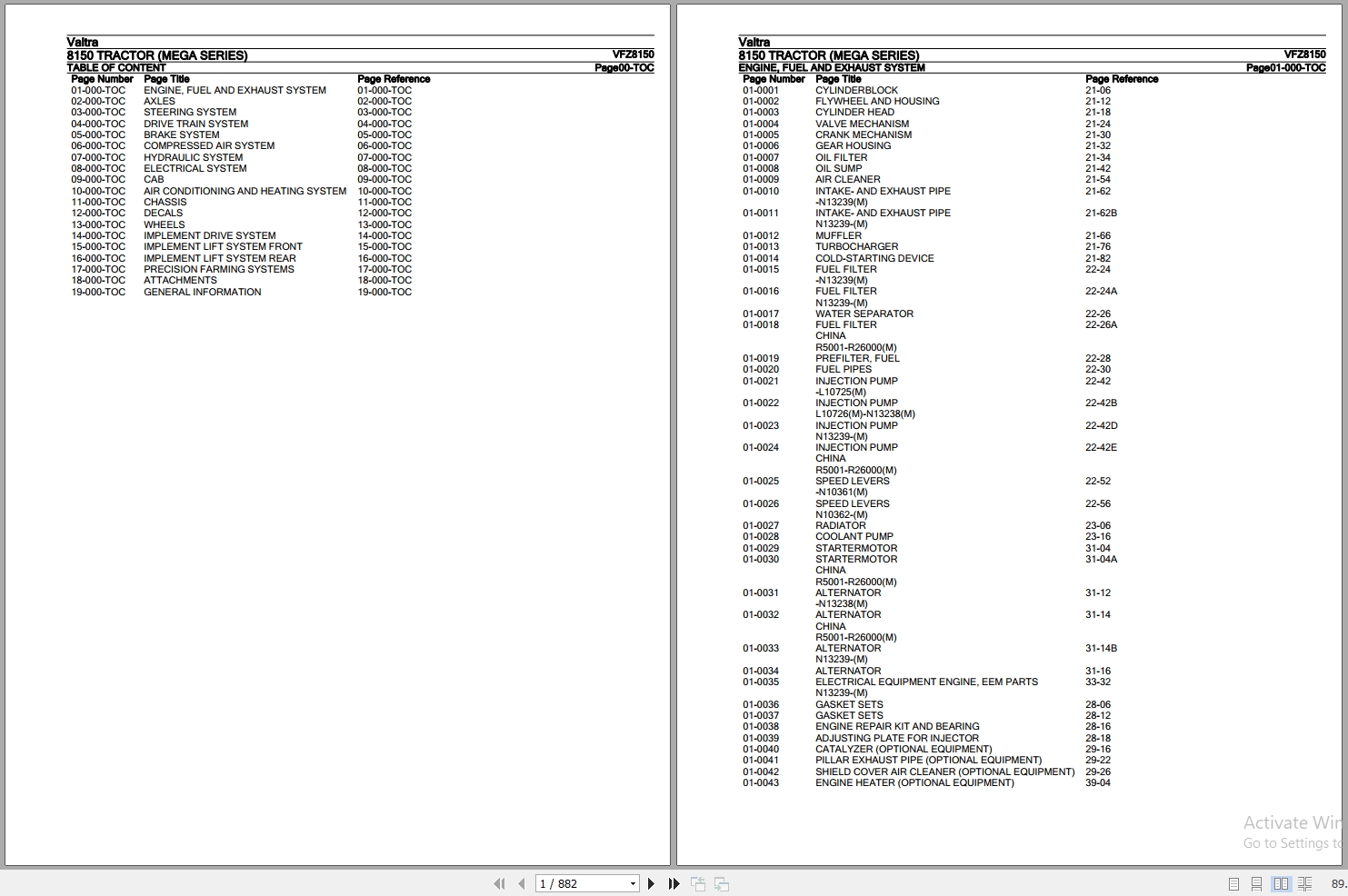 Valtra Tractor Mega Series 8150 Parts Catalog VFZ8150