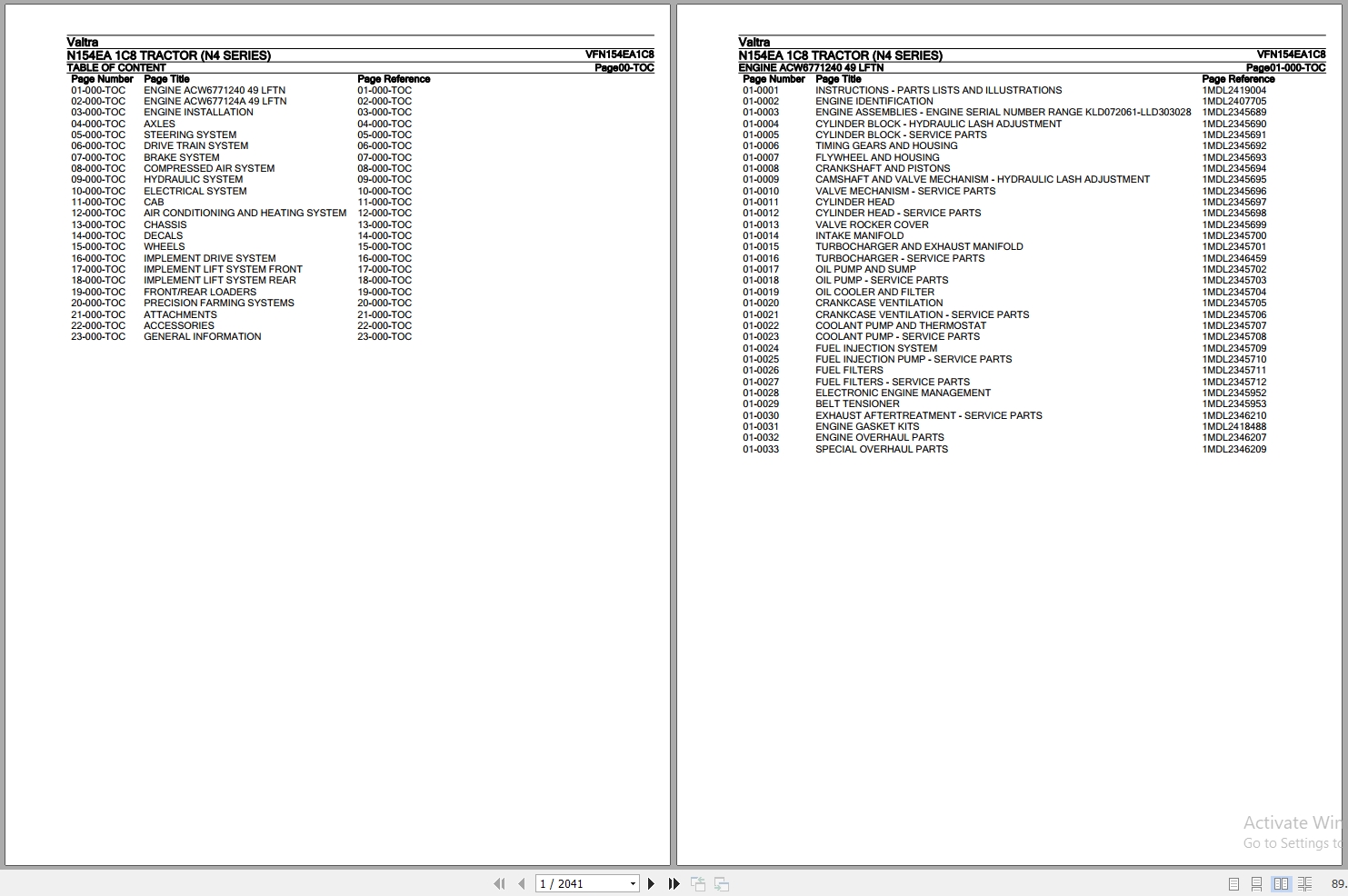 Valtra Tractor N4 Series N154EA 1C8 Parts Catalog VFN154EA1C8