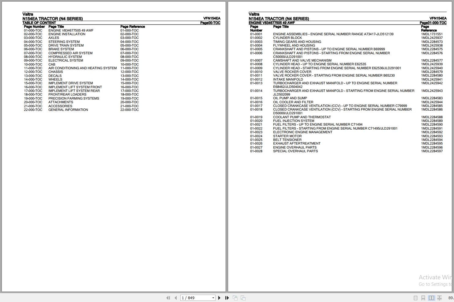 Valtra Tractor N4 Series N154EA Parts Catalog VFN154EA