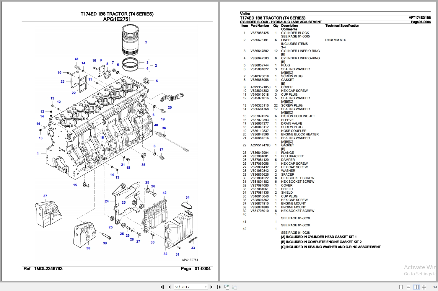 Valtra Tractor T4 Series T174ED 1B8 Parts Catalog VFT174ED1B8