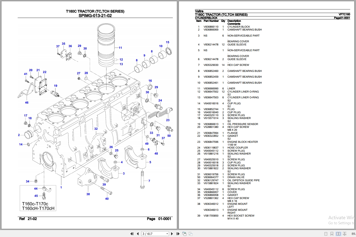 Valtra Tractor TC TCH Series T160C Parts Catalog VFTC160