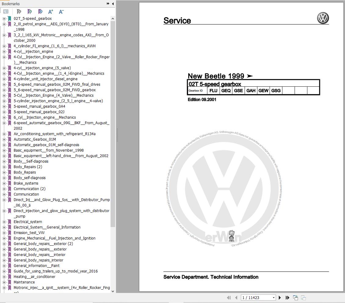 Volkswagen Beetle Workshop Manual 1980-2003