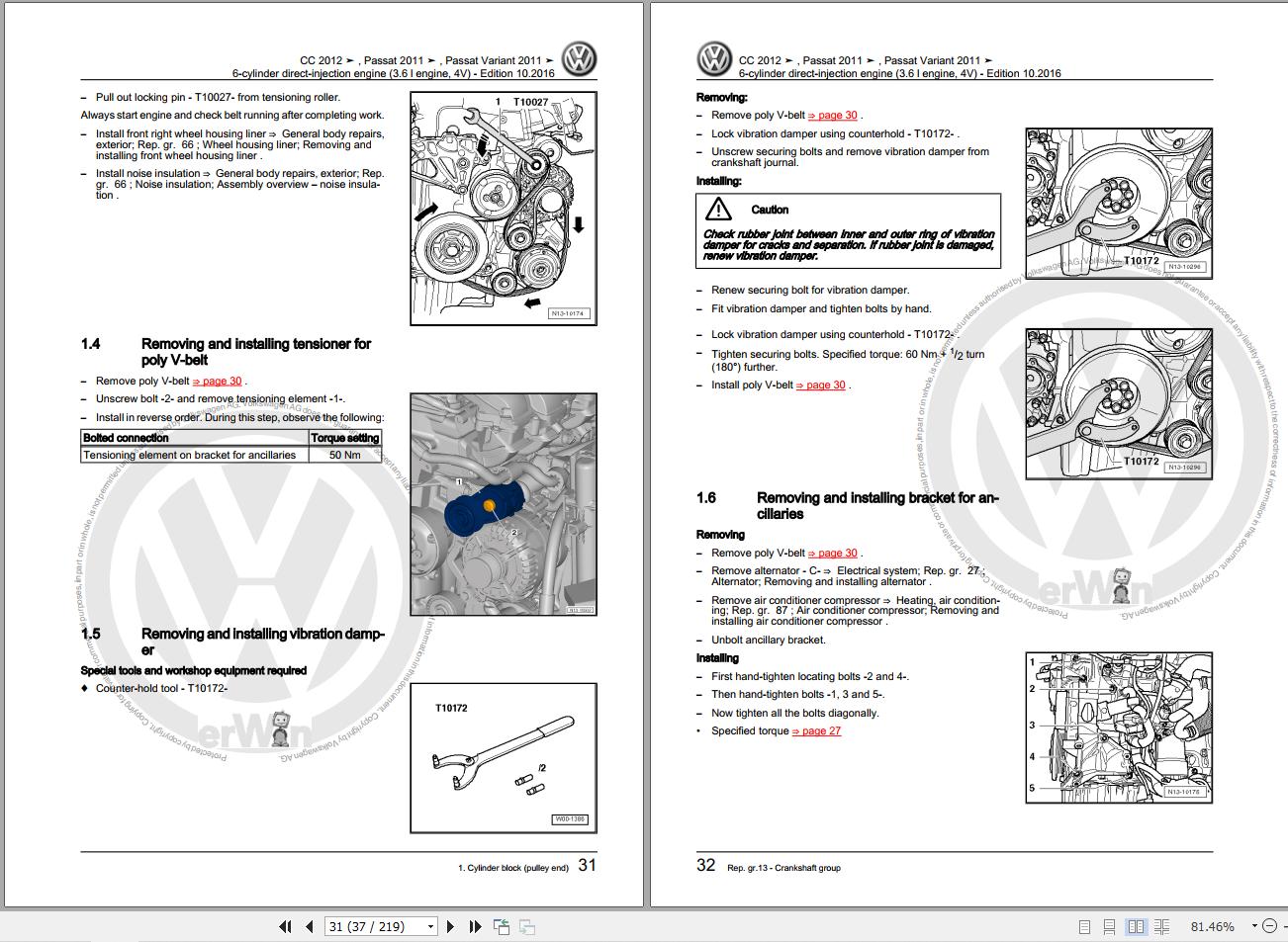 Volkswagen Passat Variant 36 362 365 3G2 3G5 Workshop Manual 2011-2017