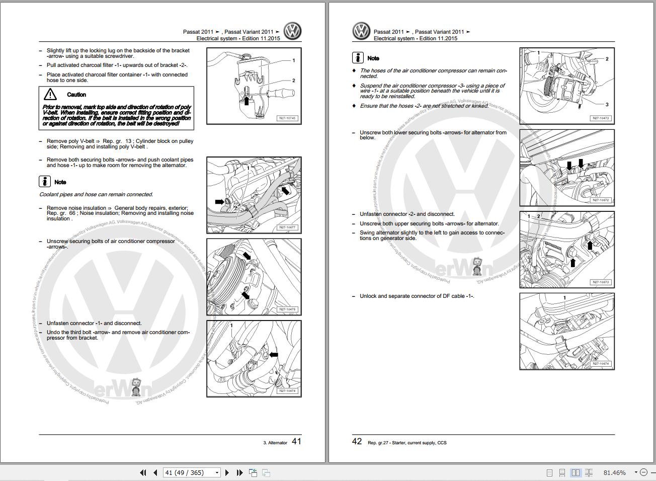 Volkswagen Passat Variant 36 362 365 3G2 3G5 Workshop Manual 2011-2017