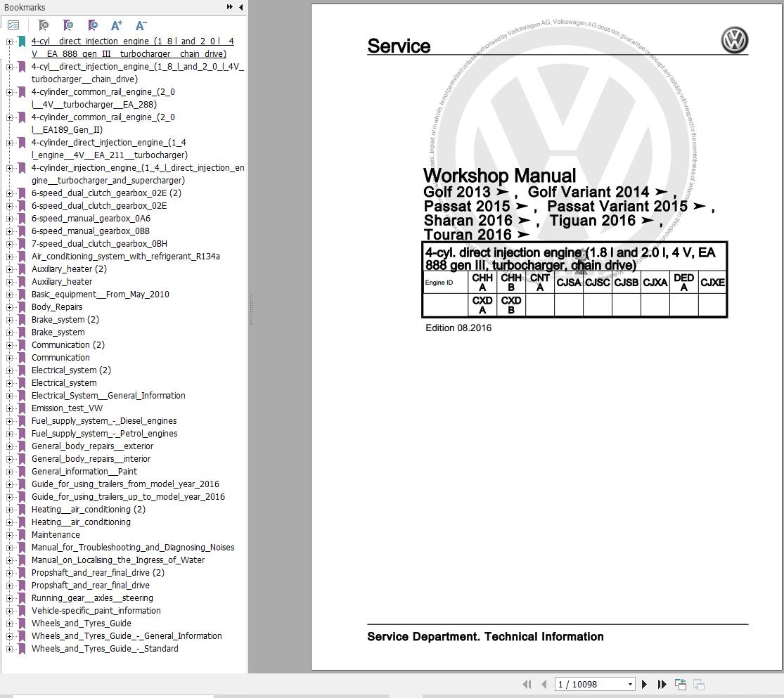 Volkswagen Sharan 7N 7N1 7N2 Workshop Manual 2010-2019