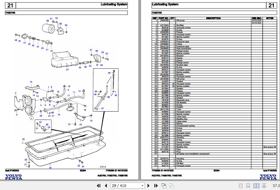 Volvo Penta Marine Diesel Engines AQD70D to TAMD70E Parts Catalog