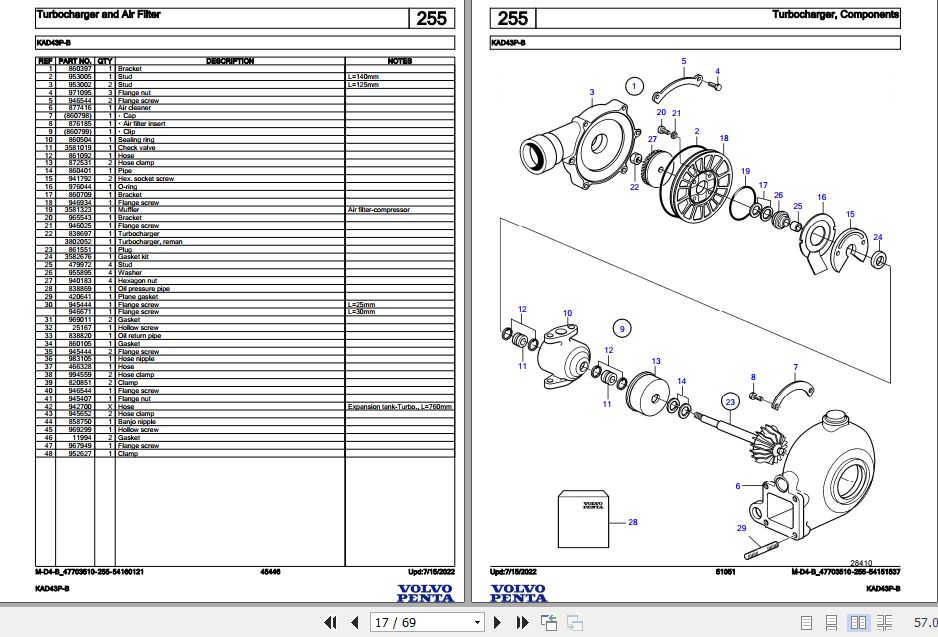 Volvo Penta Marine Diesel Engines KAD43P-B Parts Catalog