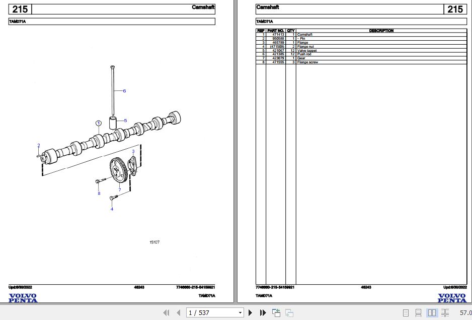 Volvo Penta Marine Diesel Engines TAMD71A Parts Catalog