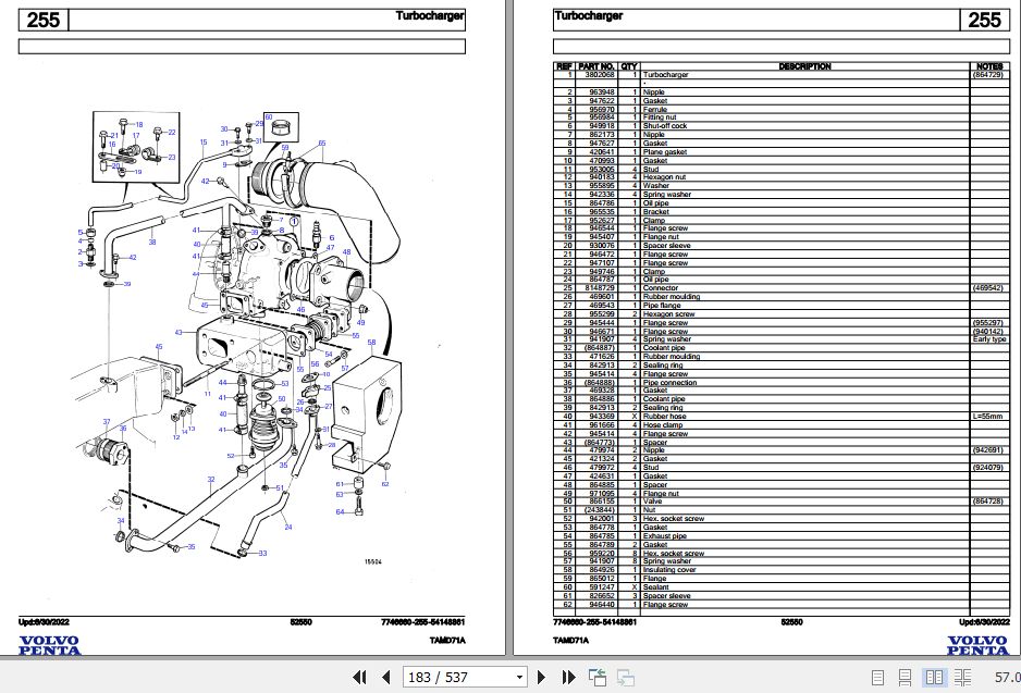 Volvo Penta Marine Diesel Engines TAMD71A Parts Catalog