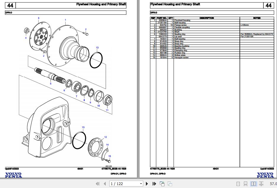 Volvo Penta Marine Drives Transmissions DPH-D1 DPR-D 2 Parts Catalog