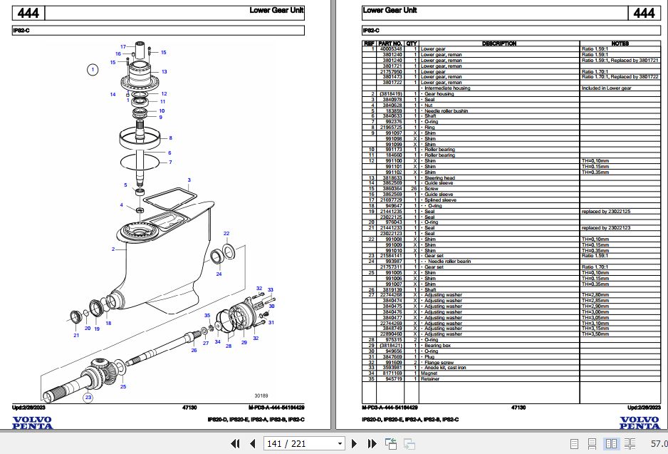 Volvo Penta Marine Drives Transmissions IPS20-D to IPS2-C Parts Catalog