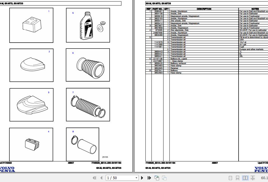Volvo Penta Marine Drives Transmissions SX-M SX-MTD SX-MTD3 Parts Catalog