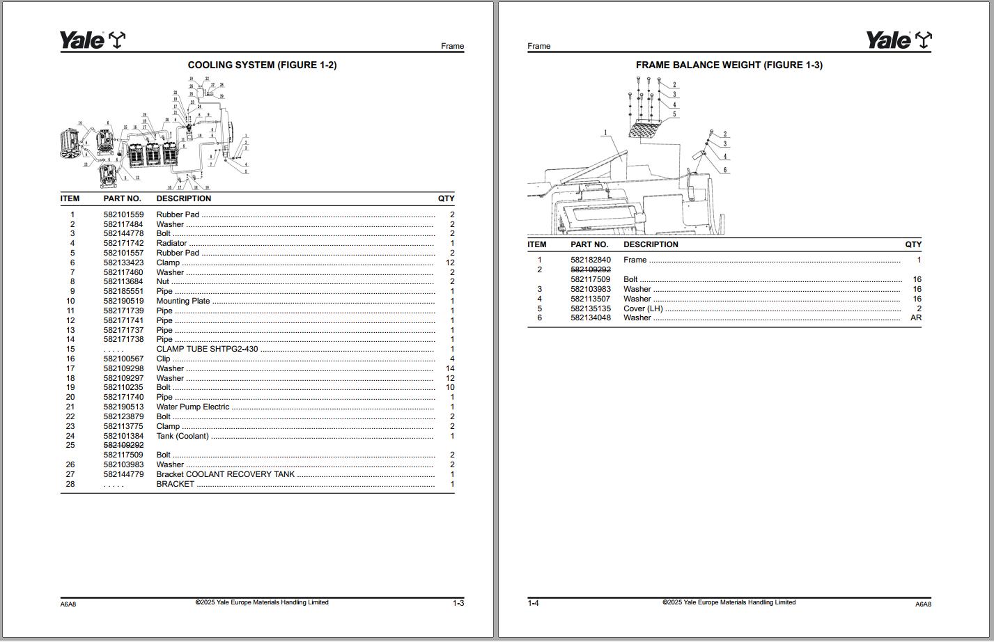 Yale Forklift A6A8 ERP5.0MXLG6 ERP6.0MXLG6 ERP7.0MXLG6 Parts Service Manual 2025