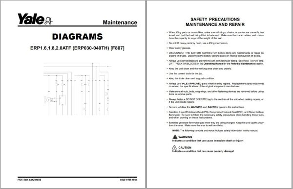 Yale Forklift F807 ERP1.6ATF ERP1.8ATF ERP2.0ATF Parts Service Manual 2025