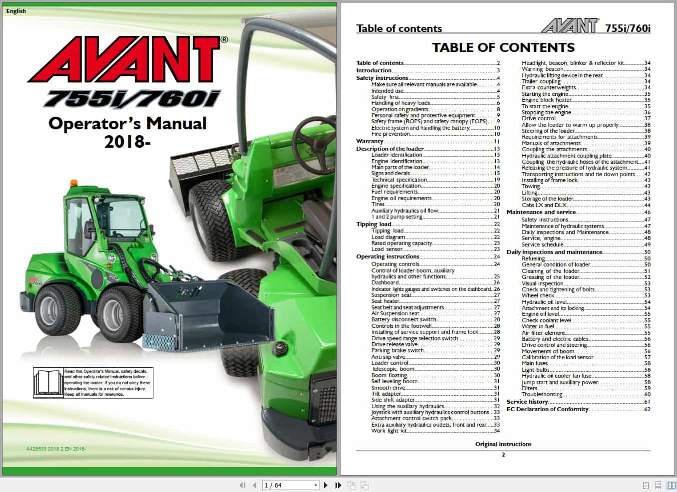 Avant Loader and Attachment Operator Manual PDF 2025
