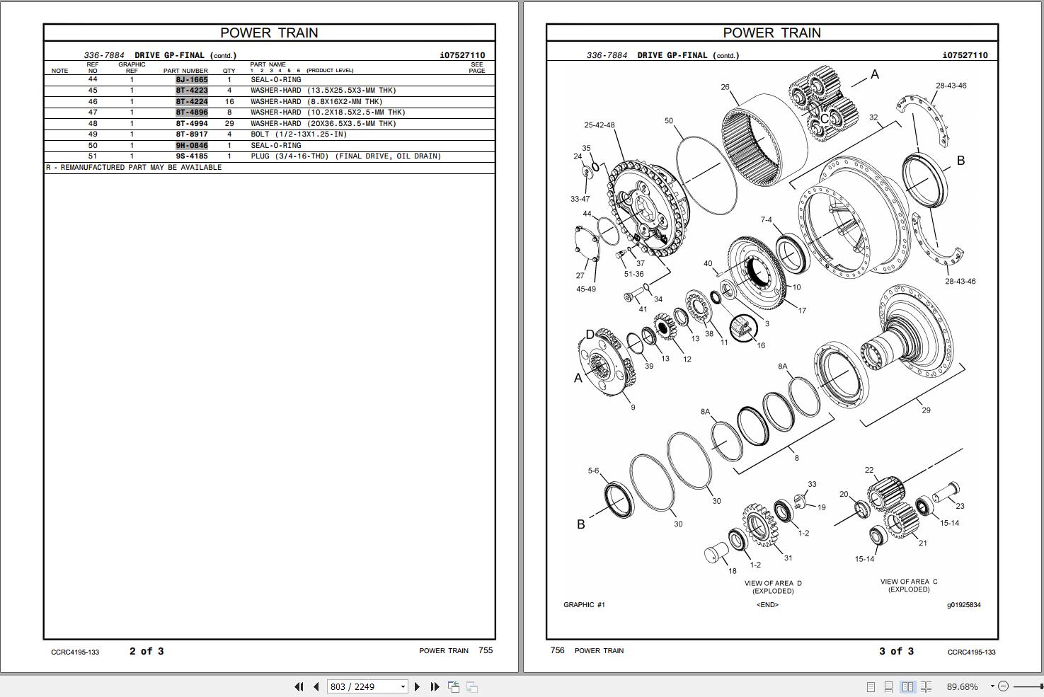 Caterpillar Track-Type Tractor D8T Parts Manual CCRC4195-133