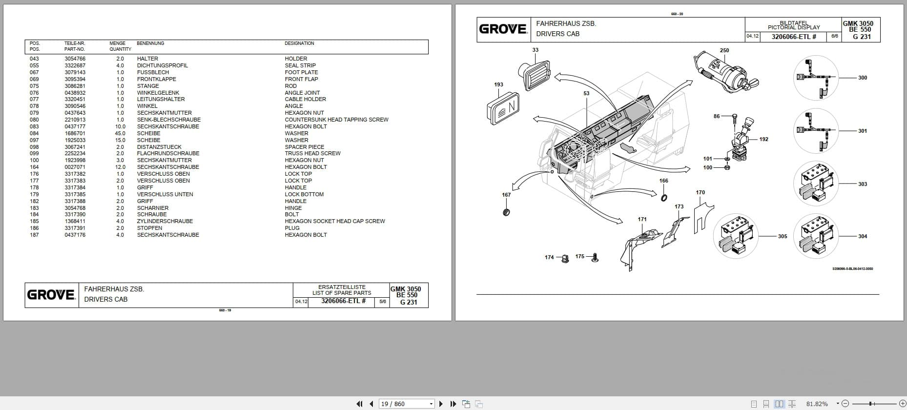 Grove Crane GMK 3050-1 Spare Parts List 3183752T 2012