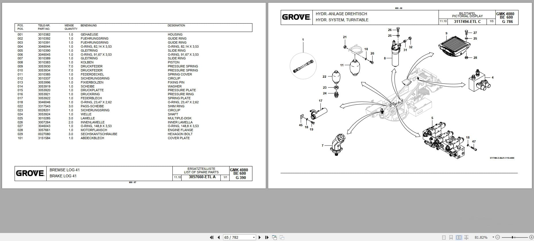 Grove Crane GMK 4080-1 Spare Parts List 3183748T 2012