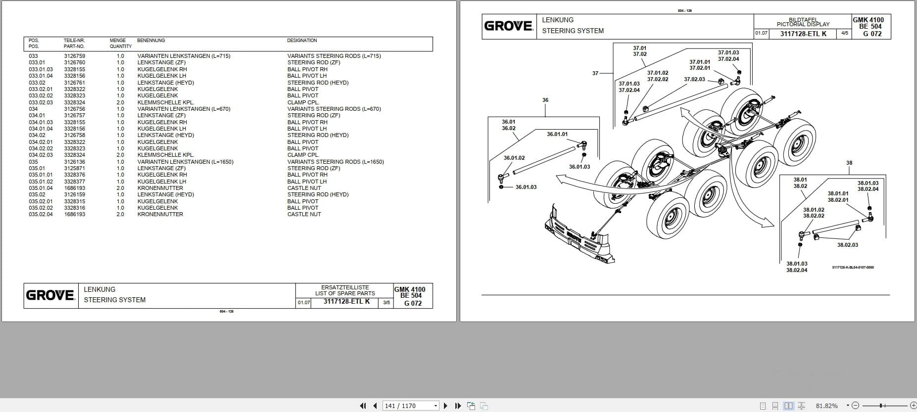 Grove Crane GMK 4100-L Spare Parts List 3152525 2008