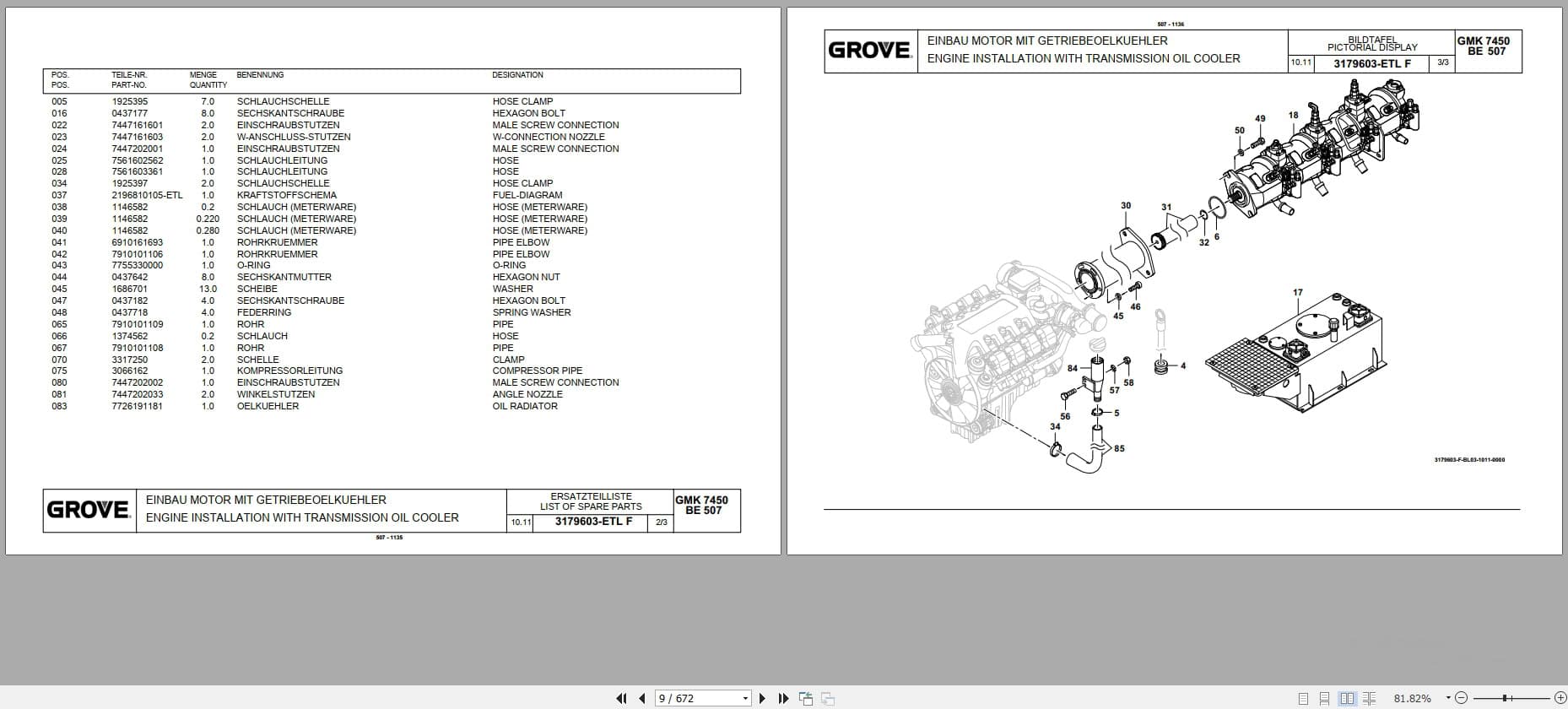 Grove Crane GMK 7450 Spare Parts List 3112953 2013