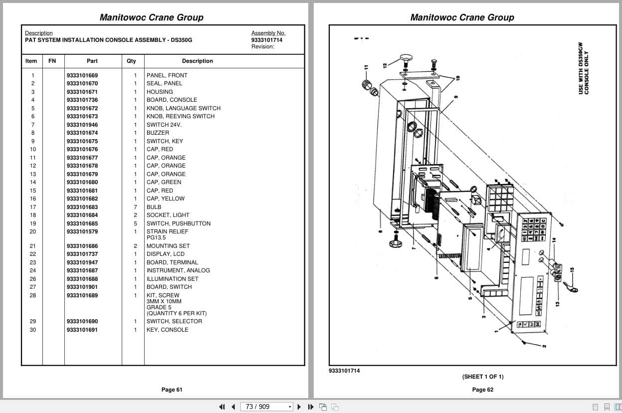 Grove Crane RT745 71998 Parts Manual 2007