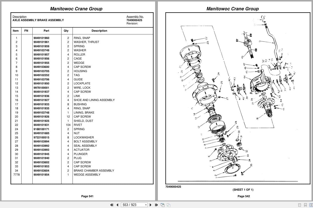 Grove Crane RT745 73414 Parts Manual 2005