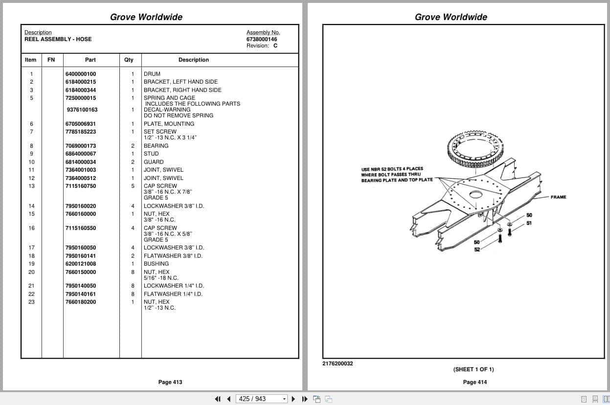 Grove Crane RT745 79626 Parts Manual 2004