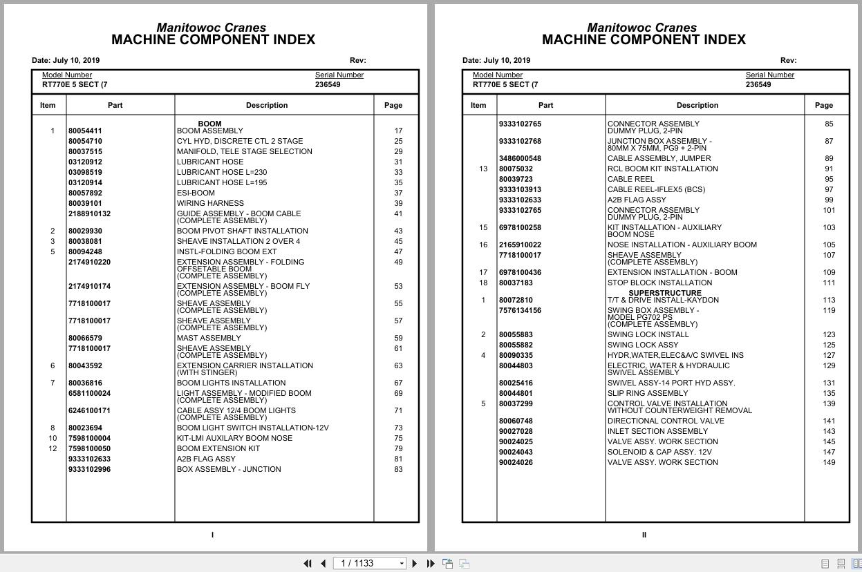 Grove Crane RT770E 5 SECT 236549 Parts Manual 2019