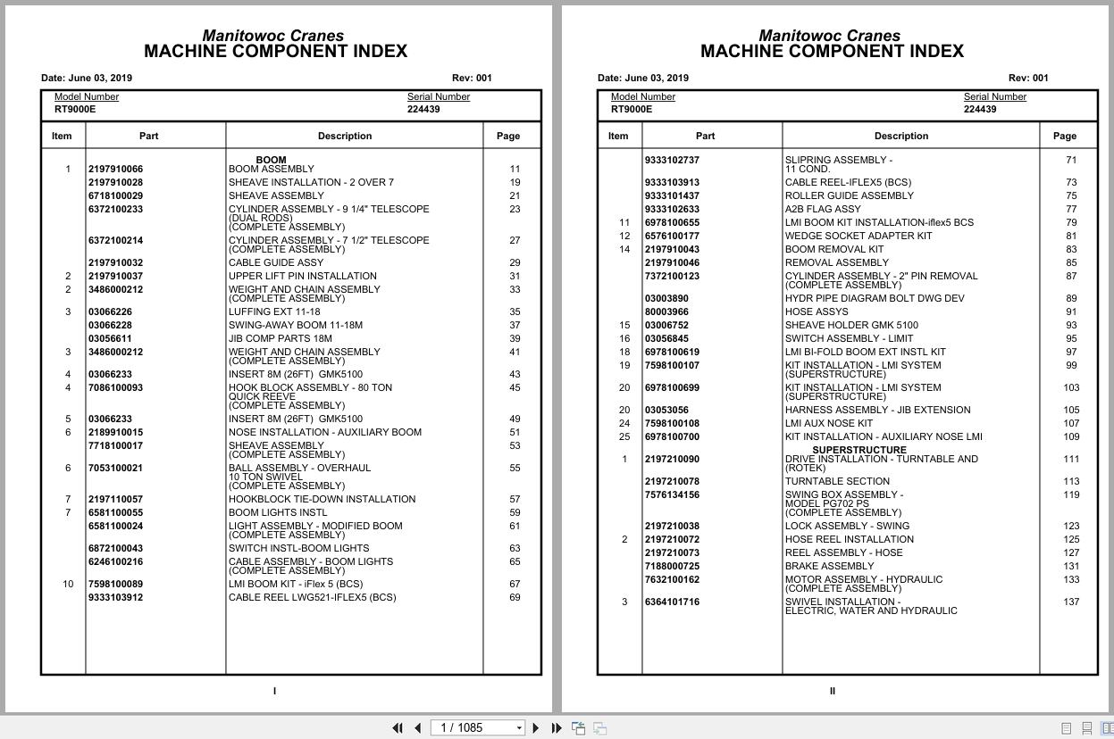 Grove Crane RT9000E 224439 Parts Manual 2019
