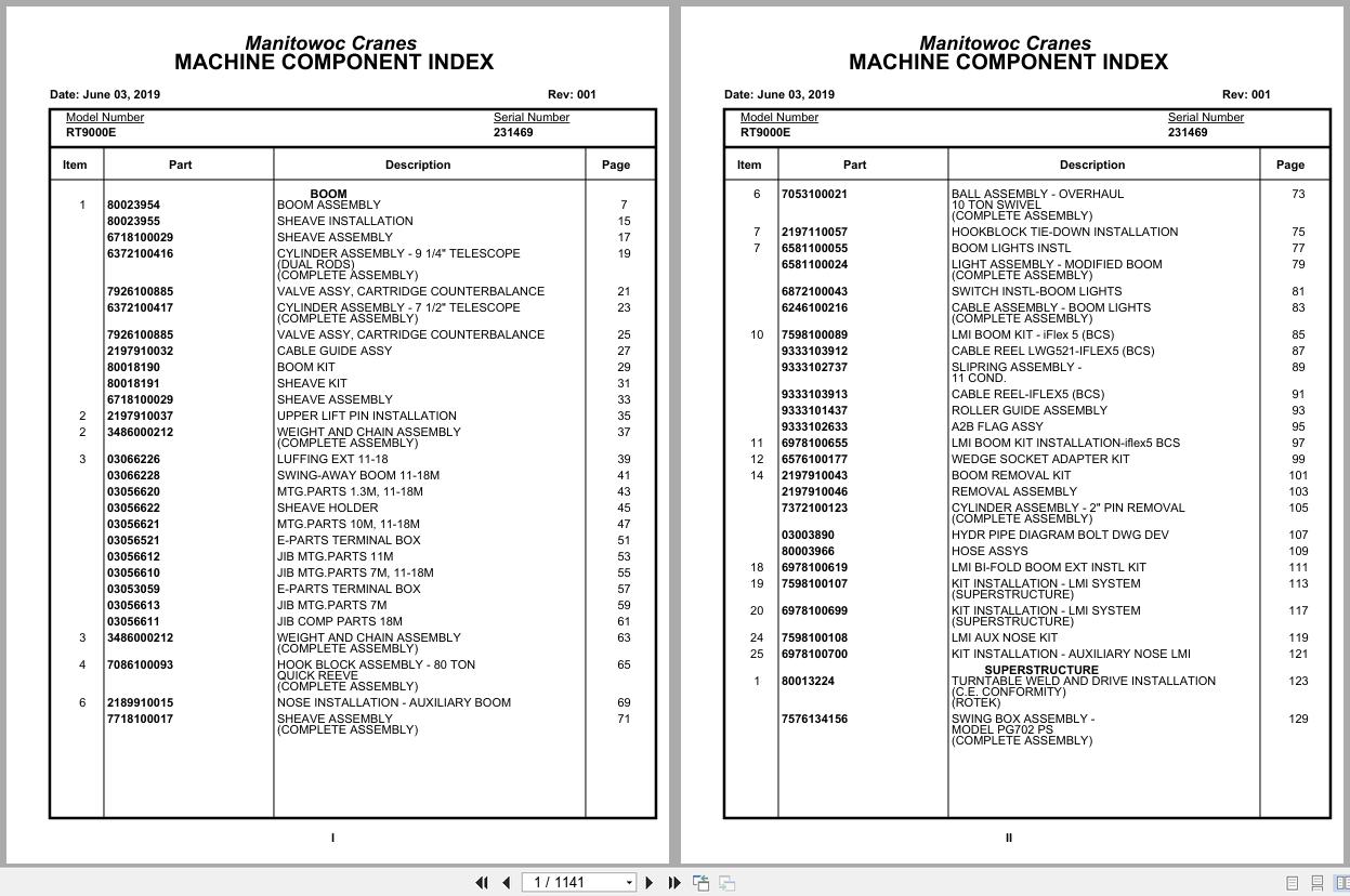 Grove Crane RT9000E 231469 Parts Manual 2019