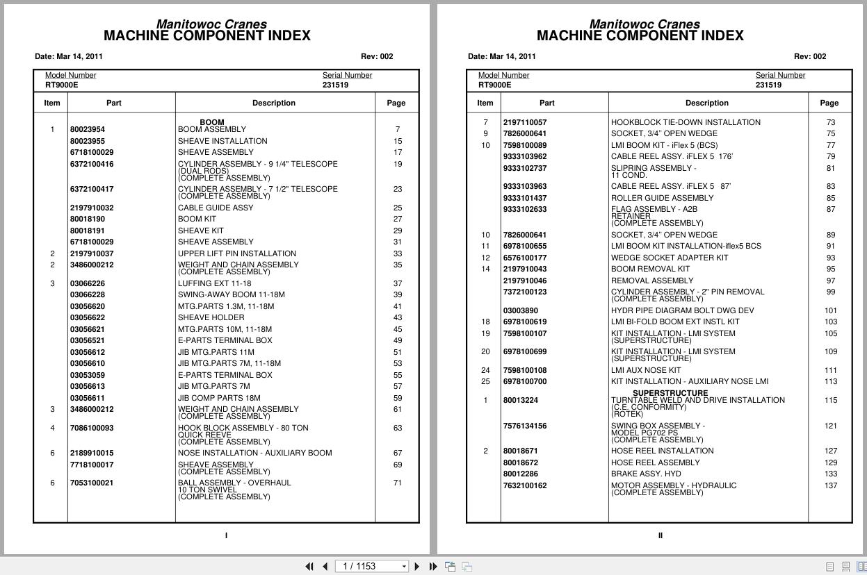 Grove Crane RT9000E 231519 Parts Manual 2011