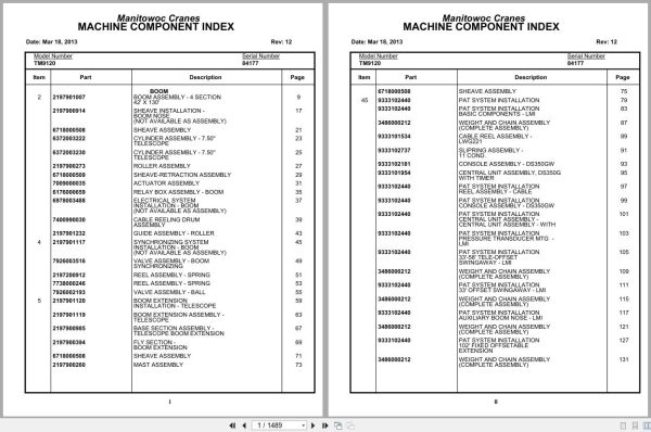 Grove Crane TM9120 84177 Parts Manual 2013