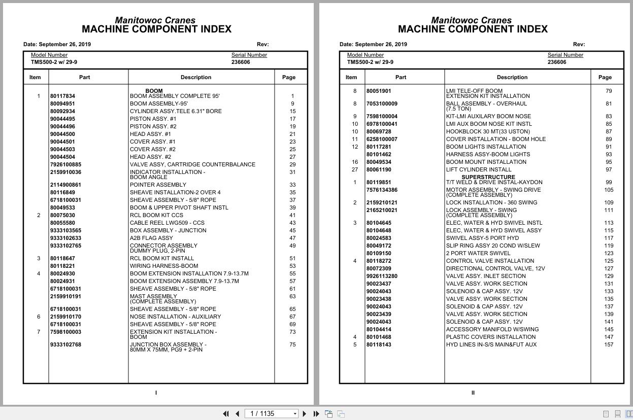 Grove Crane TMS500-2 236606 Parts Manual 2019