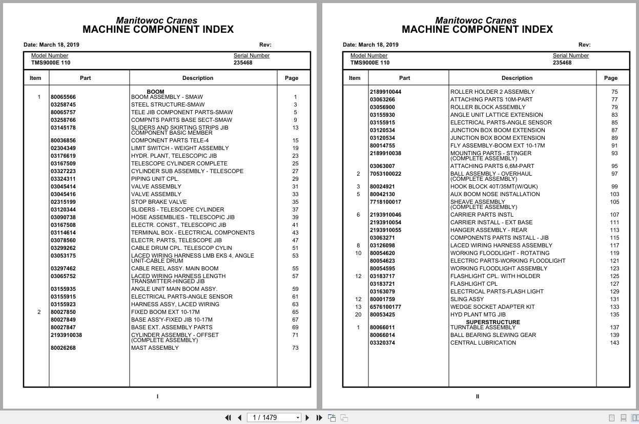 Grove Crane TMS9000E 110 235468 Parts Manual 2019