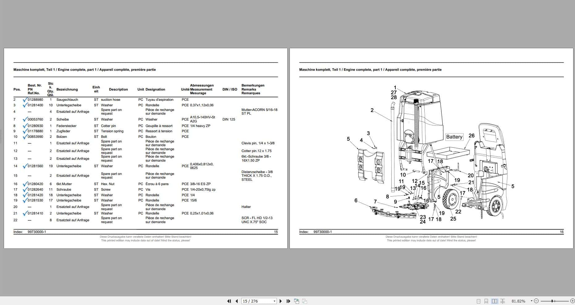 Hako Floor Scrubber Scrubmaster B25 Spare Parts Catalog