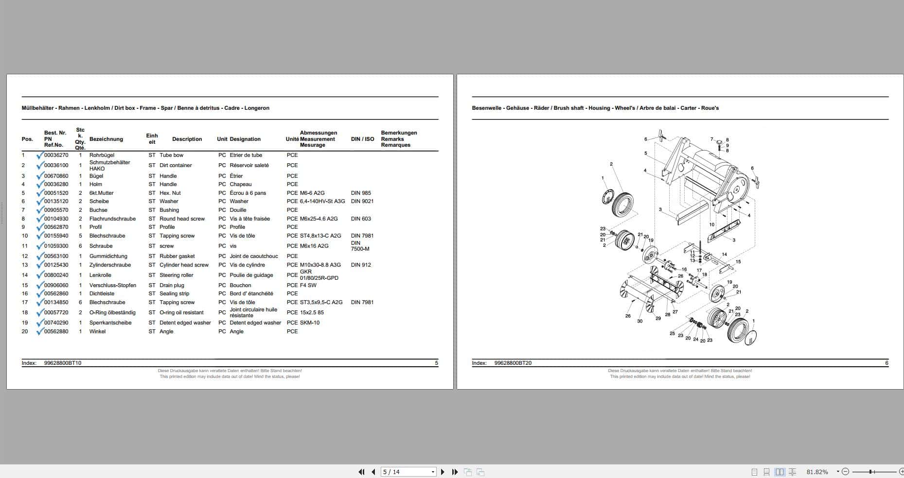 Hako Floor Sweeper Flipper Series Spare Parts Catalog