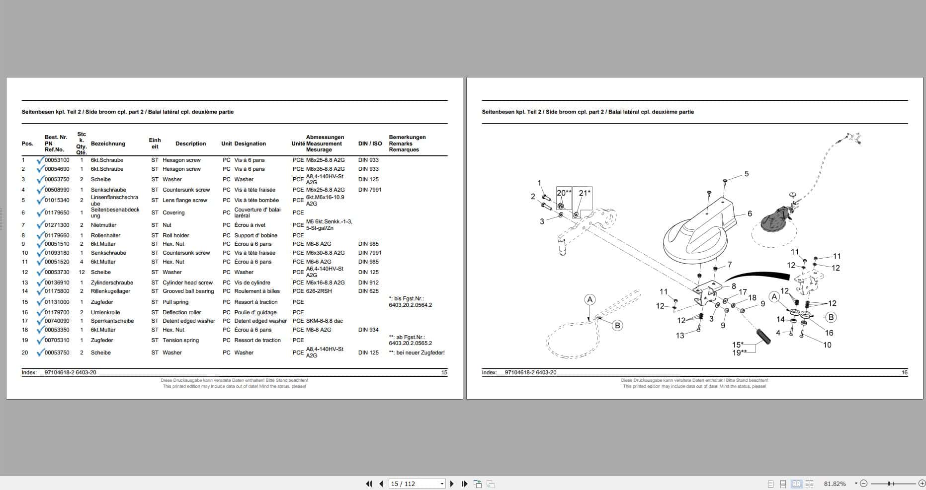 Hako Sweeper Sweepmaster 1200 Spare Parts Catalog