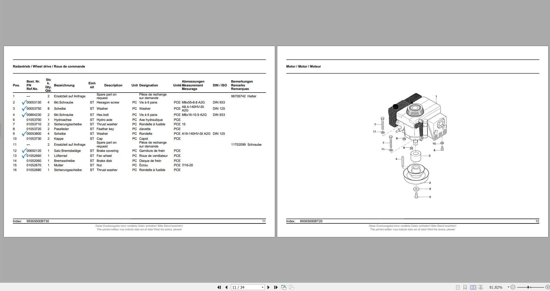 Hako Sweeper Variette 850 Spare Parts Catalog