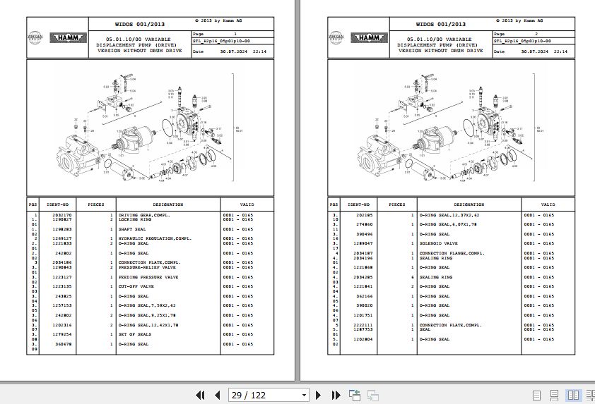 Hamm Compactor 311 H2.16 2198658 Spare Parts Catalog