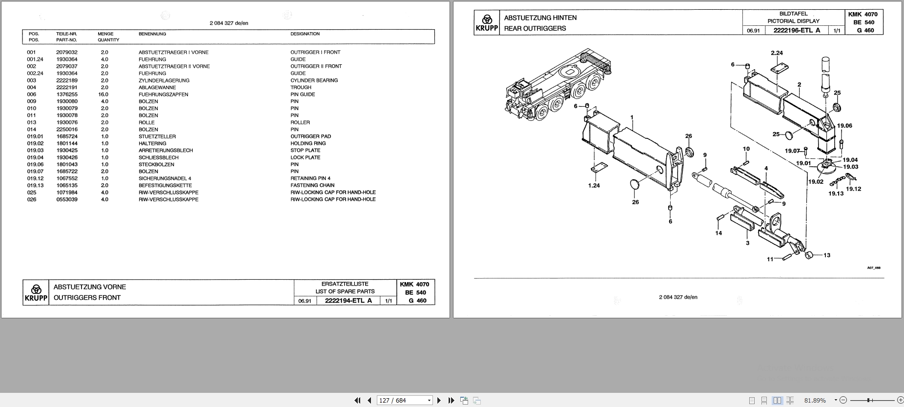 Krupp Crane KMK 4070 Spare Parts List 2084327 6.1991 DE EN
