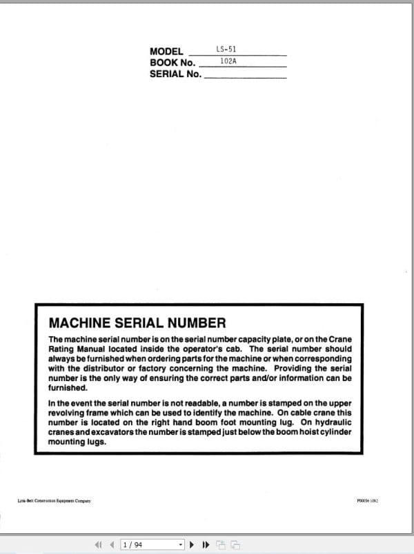 Link Belt Crane LS-58 Service Manual
