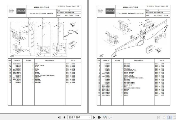 Vogele Asphalt Paver SUPER 1600-2 SUPER 1800-2 11.82 Spare Parts Catalog
