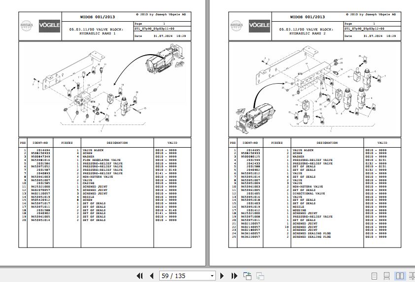 Vogele Asphalt Paver SUPER 600 SUPER 800 07.90 2032552 Spare Parts Catalog